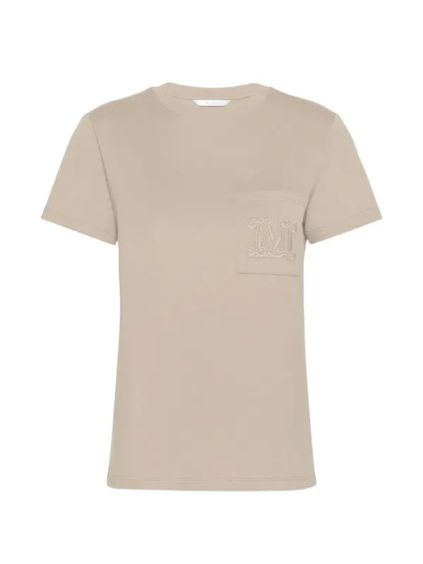 Max Mara Papaya Cotton T-shirt With Embroidered Pocket - Beige