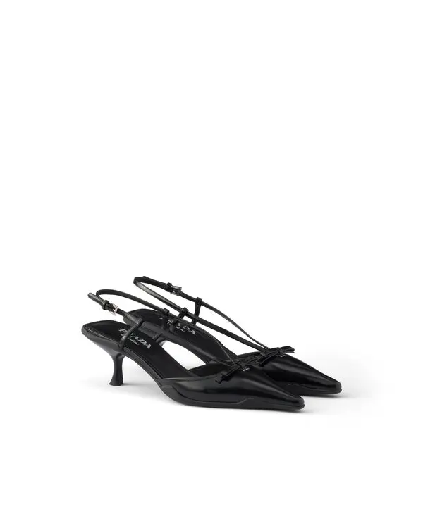 Prada Brushed Leather Slingback Pumps With Metal Buckle