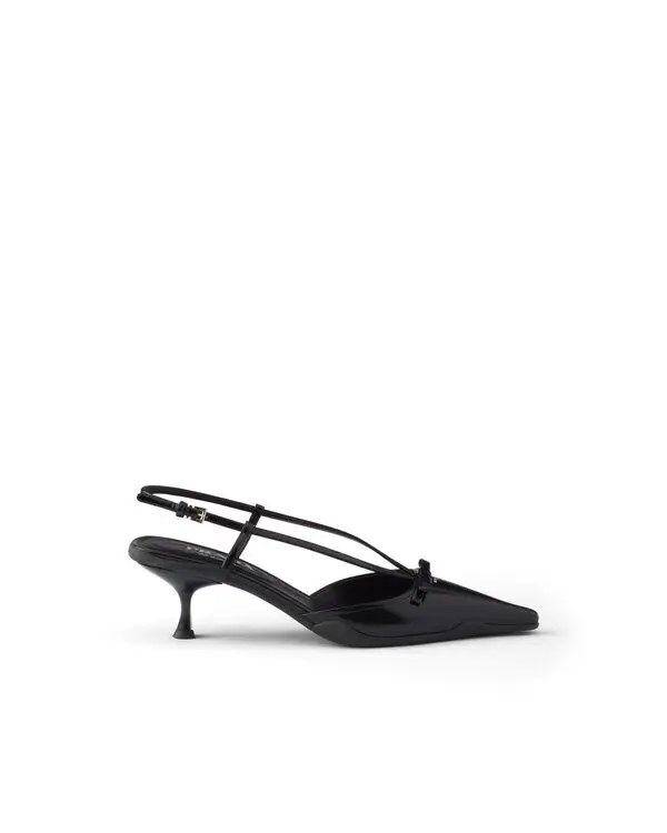 Prada Brushed Leather Slingback Pumps With Metal Buckle
