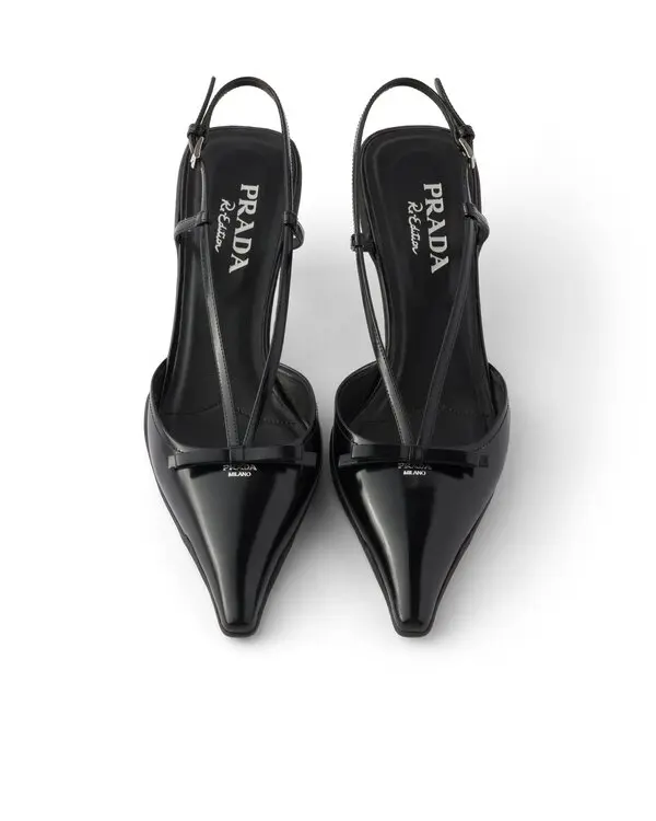 Prada Brushed Leather Slingback Pumps With Metal Buckle