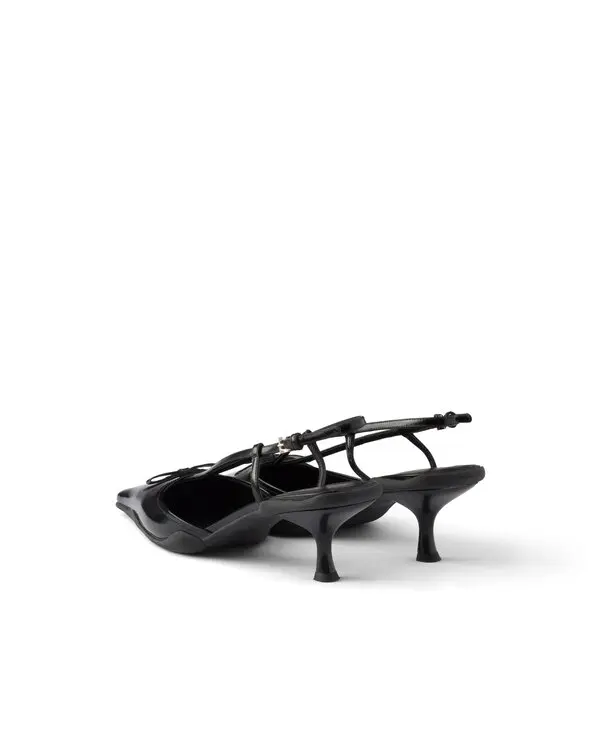 Prada Brushed Leather Slingback Pumps With Metal Buckle