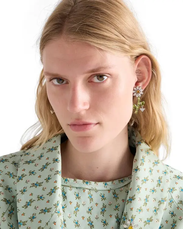 Prada Metal Earrings With Crystals - Gold/silver