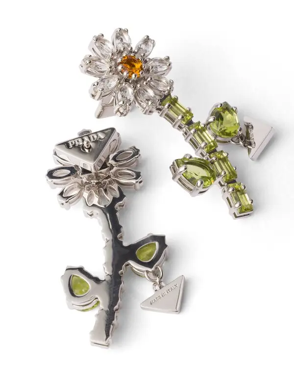 Prada Metal Earrings With Crystals - Gold/silver