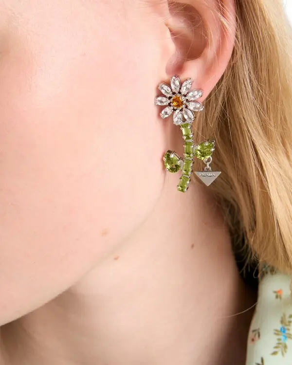 Prada Metal Earrings With Crystals - Gold/silver