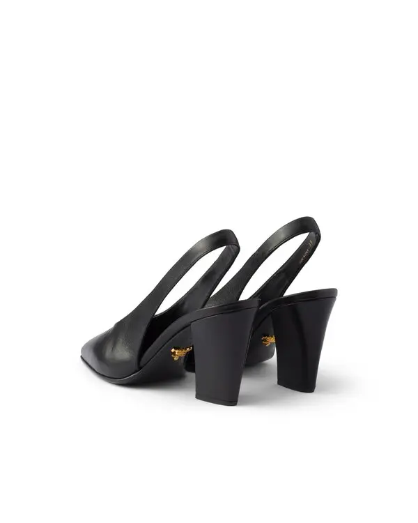 Prada Leather Slingback Pumps With Embossed Logo Detail - Black