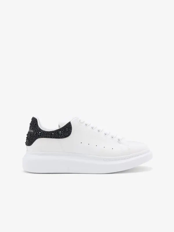 Alexander McQueen Oversized Sneakers With Crystal Embellished Heel - White/jet Black