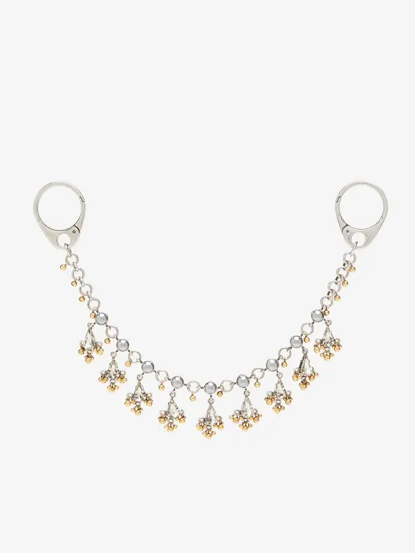 Alexander McQueen Embellished Chain Charm With Imitation Pearls And Crystals - Silver-finish
