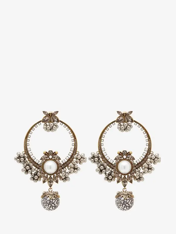 Alexander McQueen Antique Gold And Ed Chandelier Earrings With Crystals And Pearls - Silver-finish