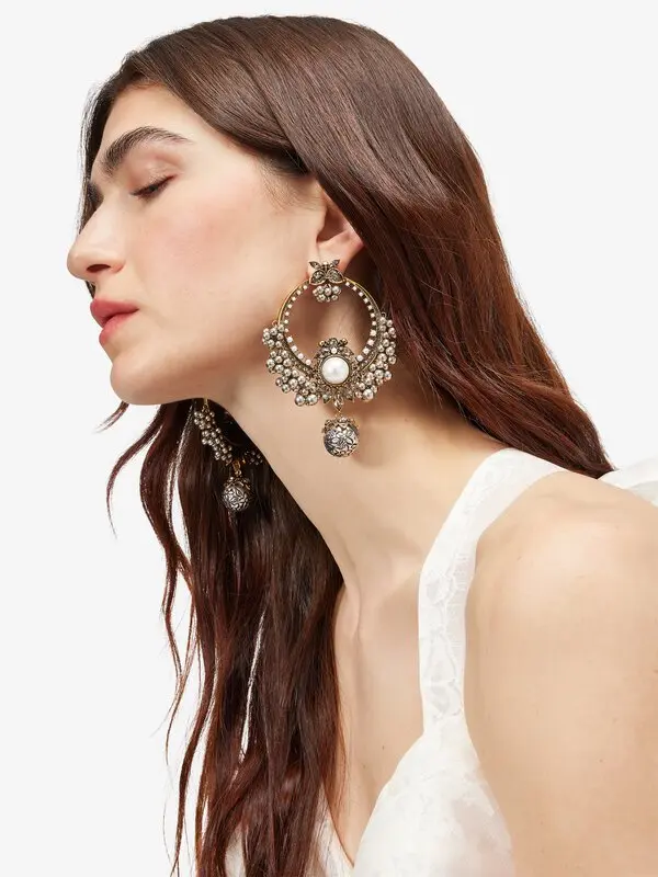 Alexander McQueen Antique Gold And Ed Chandelier Earrings With Crystals And Pearls