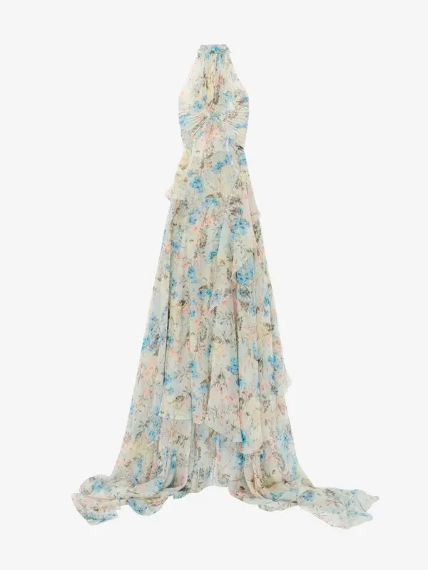 Alexander McQueen Floral Printed Silk Georgette Evening Dress
