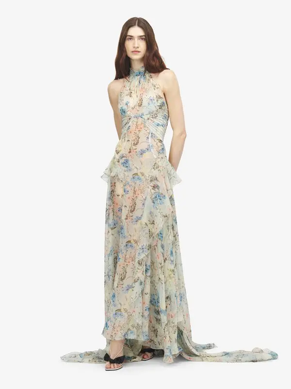 Alexander McQueen Floral Printed Silk Georgette Evening Dress