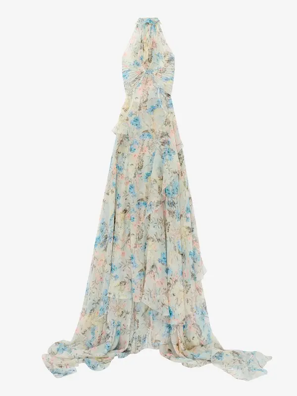 Alexander McQueen Floral Printed Silk Georgette Evening Dress - Multicolor