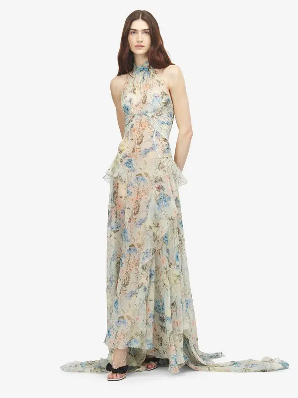 Alexander McQueen Floral Printed Silk Georgette Evening Dress - Multicolor