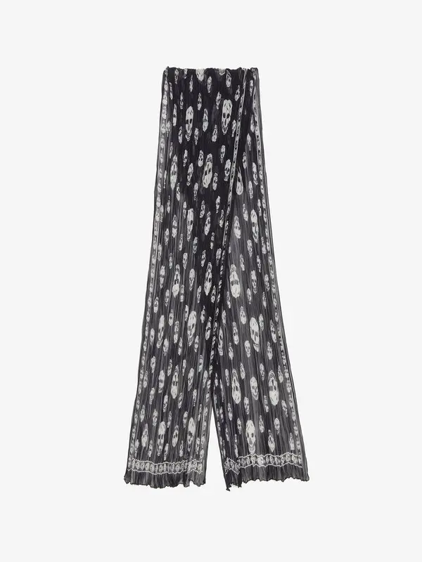 Alexander McQueen Pleated Skull Scarf - Black/ivory
