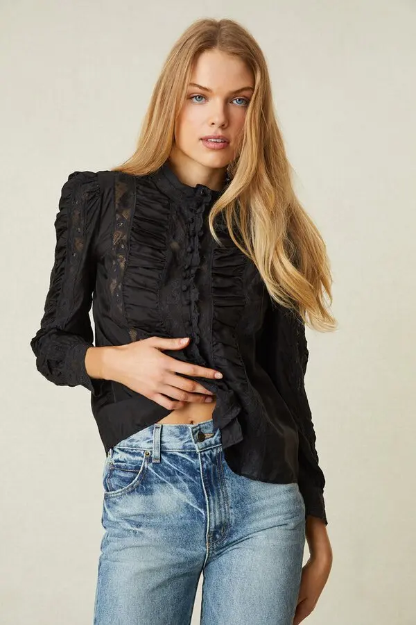 LoveShackFancy Jacque Lace & Ruffled Shirt
