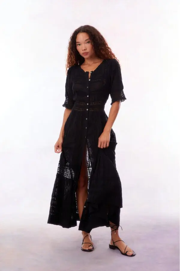 LoveShackFancy Minka Maxi Dress - Black