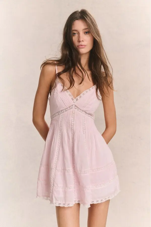 LoveShackFancy Docila Cotton Mini Dress - Pink