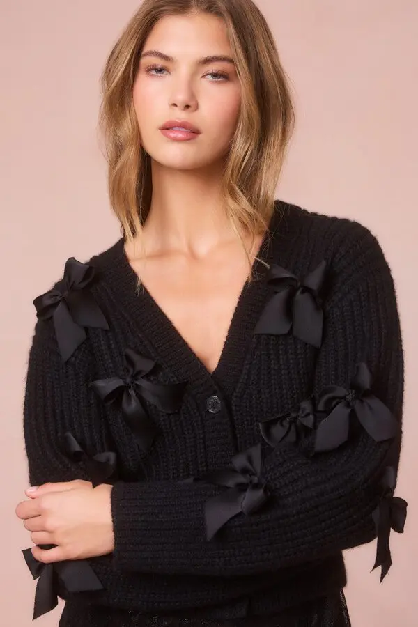 LoveShackFancy Ashtan Cardigan With Bow Embellishments