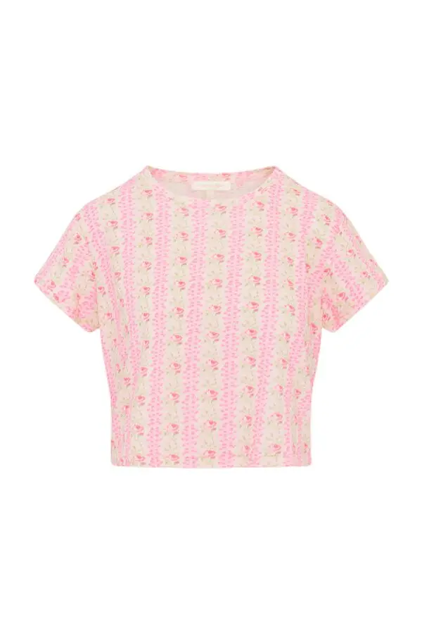 LoveShackFancy Rubin Cropped Tee Pink Macaron