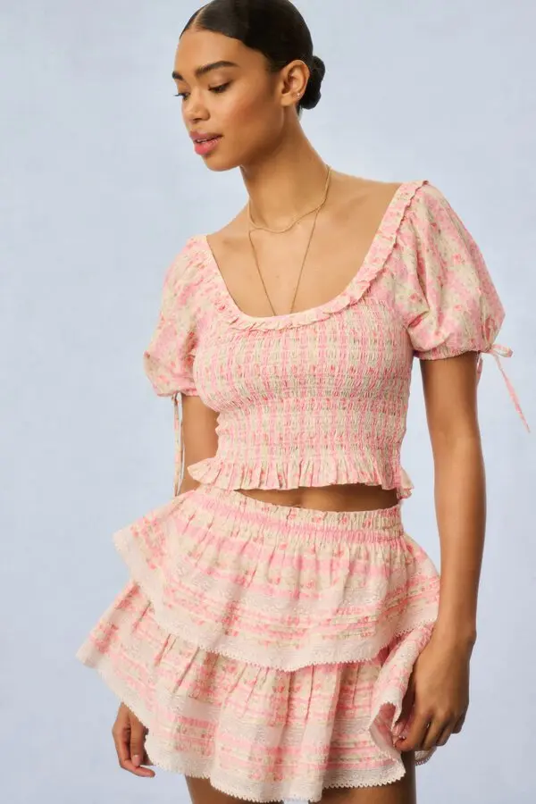 LoveShackFancy Molly Fragrance Print Top - Strawberry Macaroon