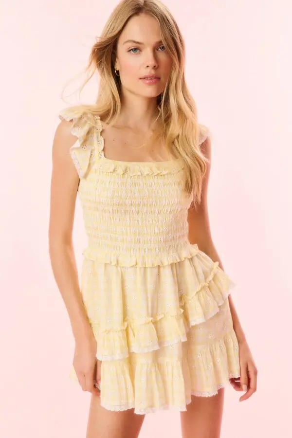 LoveShackFancy Aline Gingham Eyelet Mini Dress