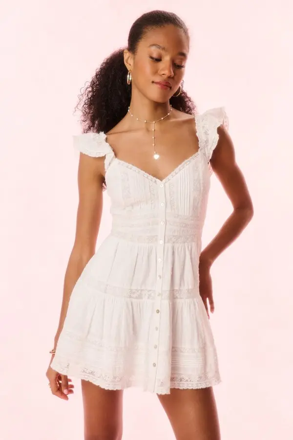 LoveShackFancy Rietta Cotton Lace-trimmed Mini Dress