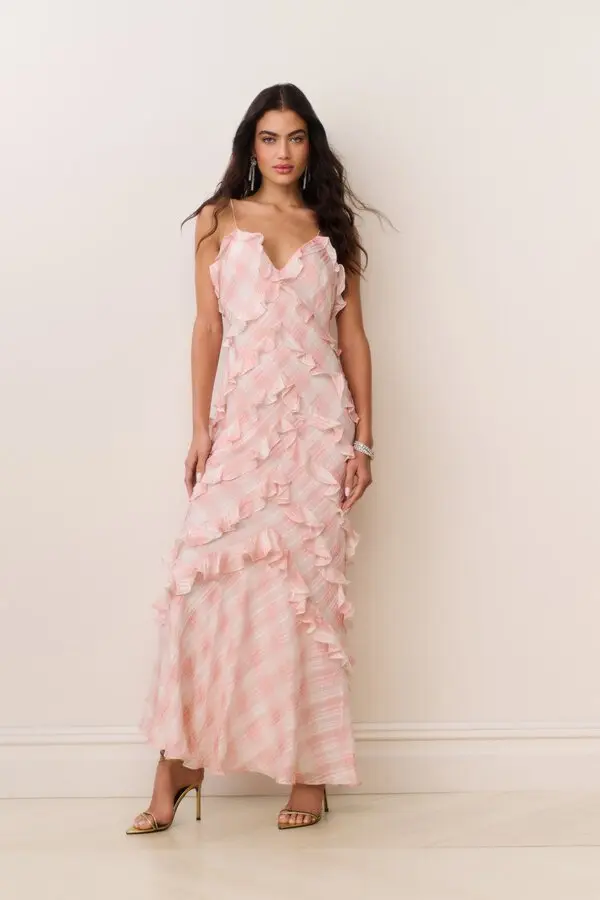 LoveShackFancy Eliettta Tartan Ruffle Maxi Dress