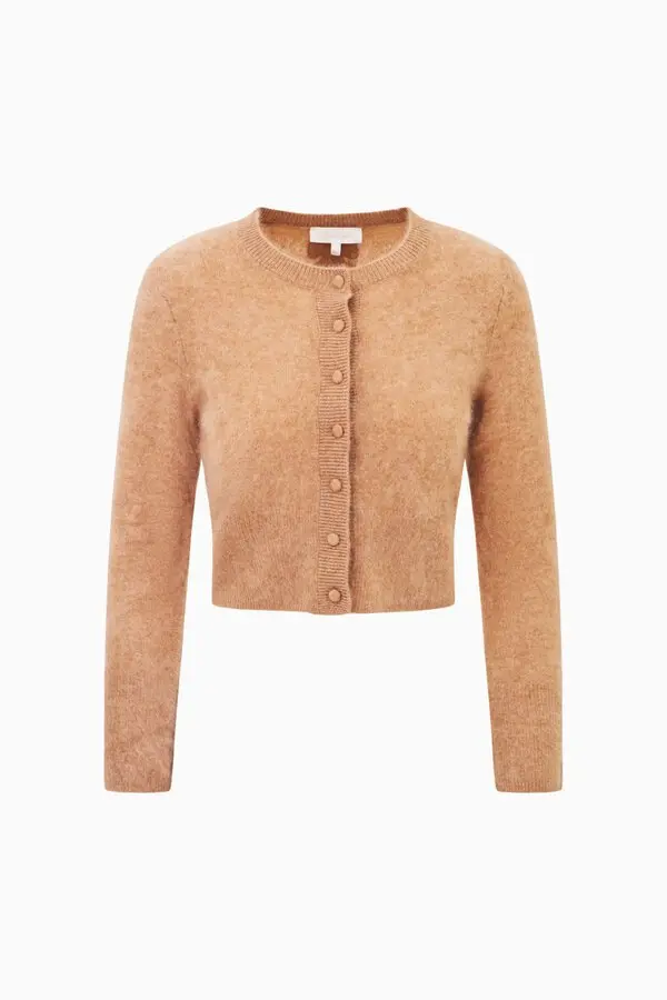 LoveShackFancy Adeanne Fitted Cashmere Cardigan - Brown Sugar