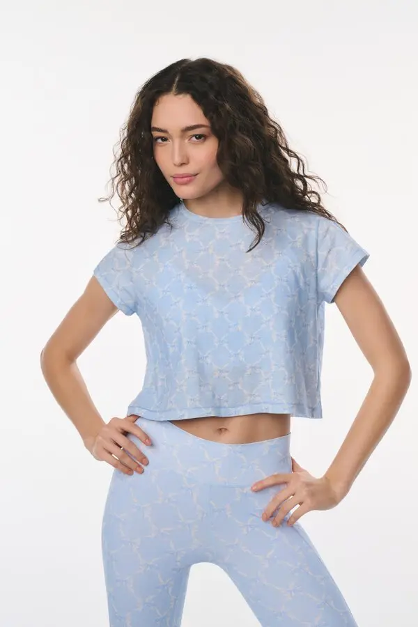 LoveShackFancy Rubin Cropped Tee - Chilled Blue