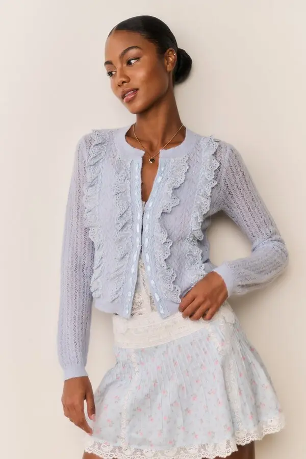 LoveShackFancy Melisse Eyelet Ruffle Cardigan