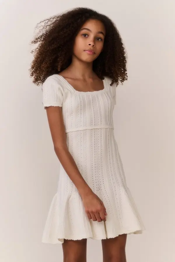 LoveShackFancy Tween Daffron Stretch Pointelle Dress - White Tea