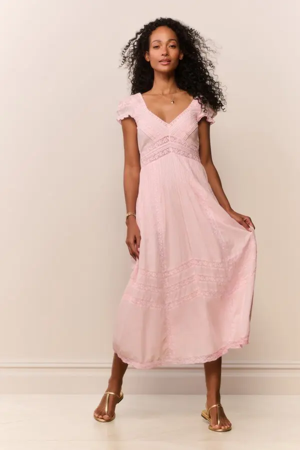 LoveShackFancy Suvi Heritage Midi Dress - Pink