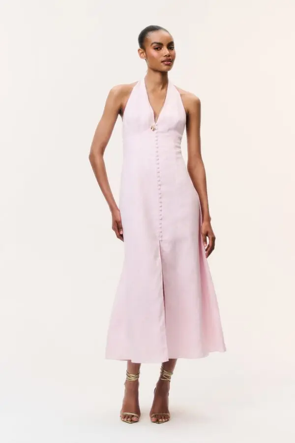 LoveShackFancy Lovis Linen Halter Maxi Dress