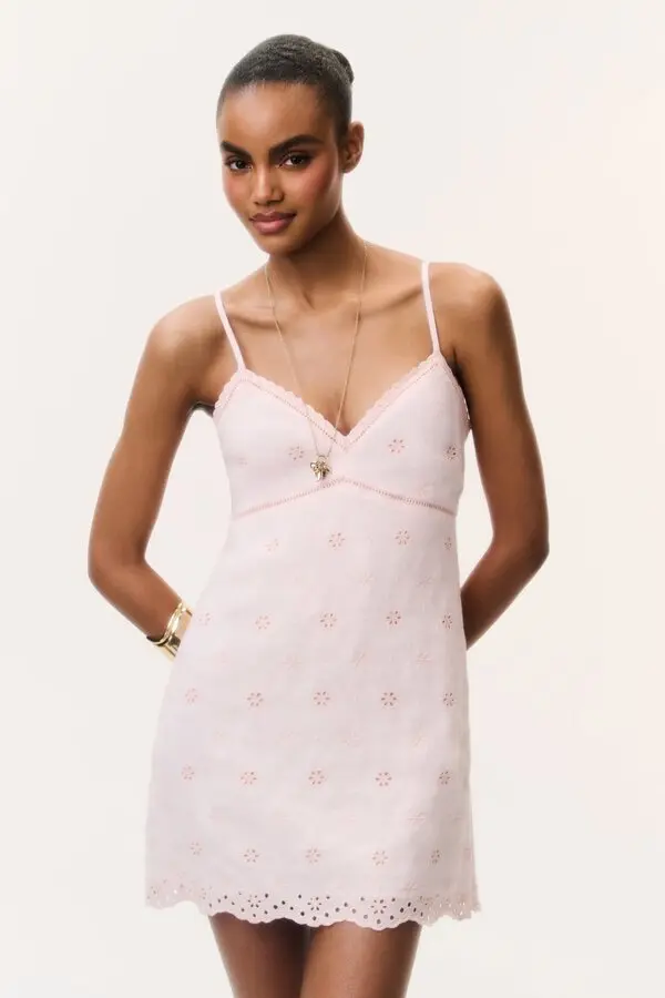 LoveShackFancy Becklyn Eyelet Linen Mini Dress - Rose Drift