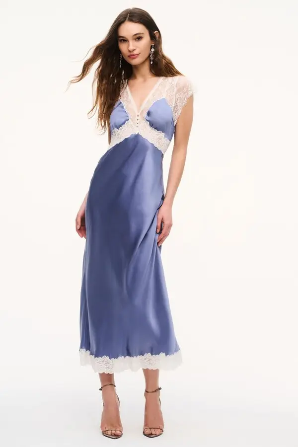 LoveShackFancy Vella Silk-blend Lace Maxi Dress - Weathered Blue