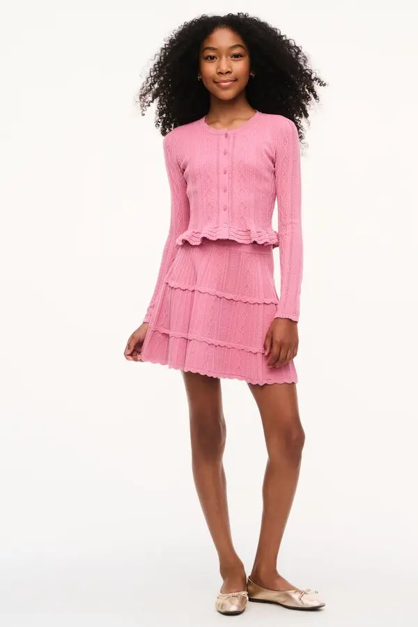 LoveShackFancy Tween Stretch Pointelle Gemira Skirt - Peony