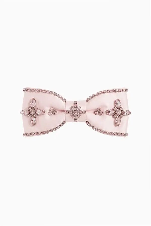 LoveShackFancy Haela Embellished Satin Bow Barrette - Pink