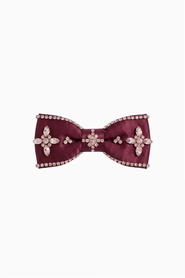 LoveShackFancy Haela Embellished Satin Bow Barrette - Pink