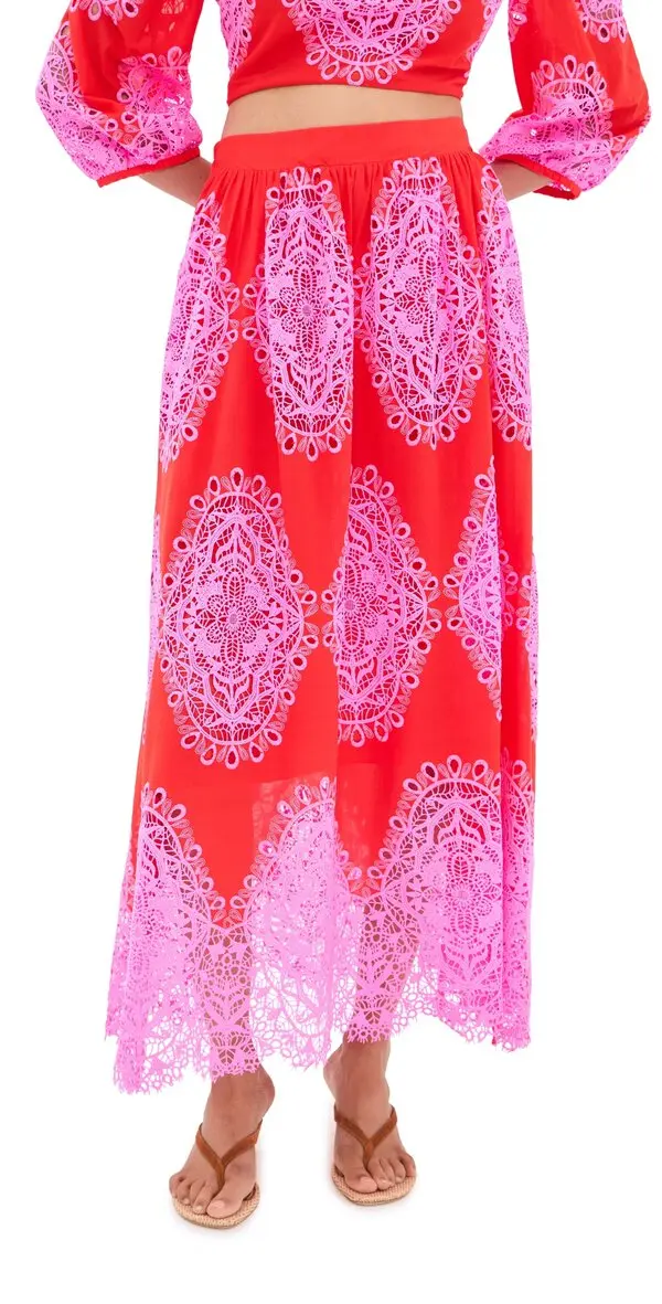 Borgo De Nor Rhea Lace Skirt - Red/pink