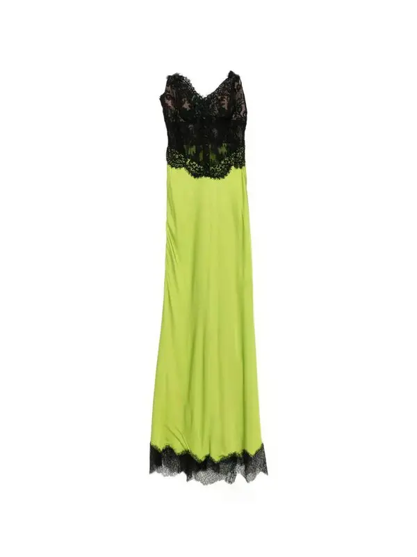 SELF-PORTRAIT Lace-panelled Satin Maxi Dress - Green