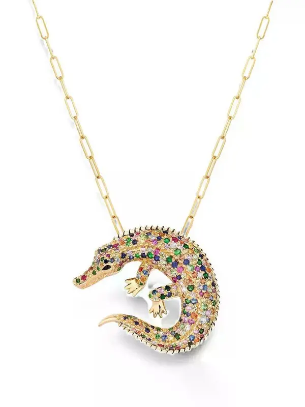 Goshwara Crocodile Sapphire And Onyx Pendant-brooch Necklace - Gold