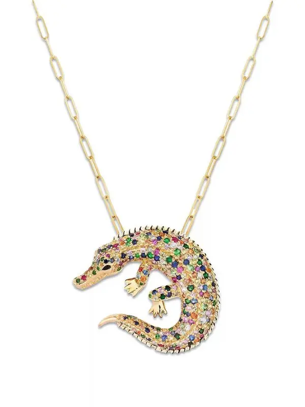 Goshwara Crocodile Sapphire And Onyx Pendant-brooch Necklace - Gold