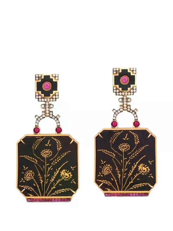 SILVIA FURMANOVICH Embellished Ruby And Diamond Drop Earrings In 18k Yellow - Gold