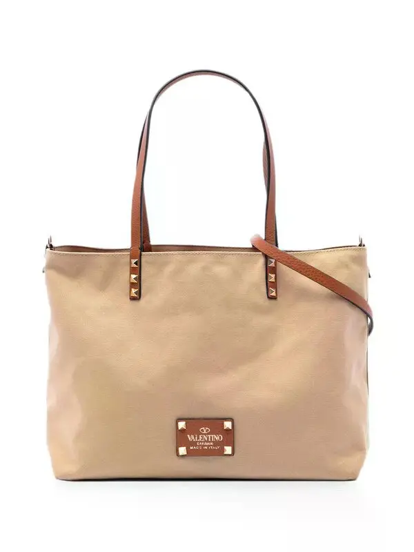 Valentino Garavani 2018-2026 Canvas Rockstud Glam Lace Reversible Tote Satchel - Neutrals