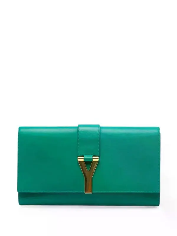 Saint Laurent Leather Chyc Ligne Clutch Bag - Green