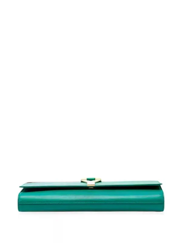 Saint Laurent Leather Chyc Ligne Clutch Bag - Green