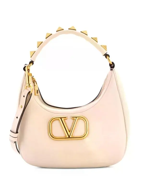 Valentino Garavani Stud Sign Leather Hobo Bag - Neutrals