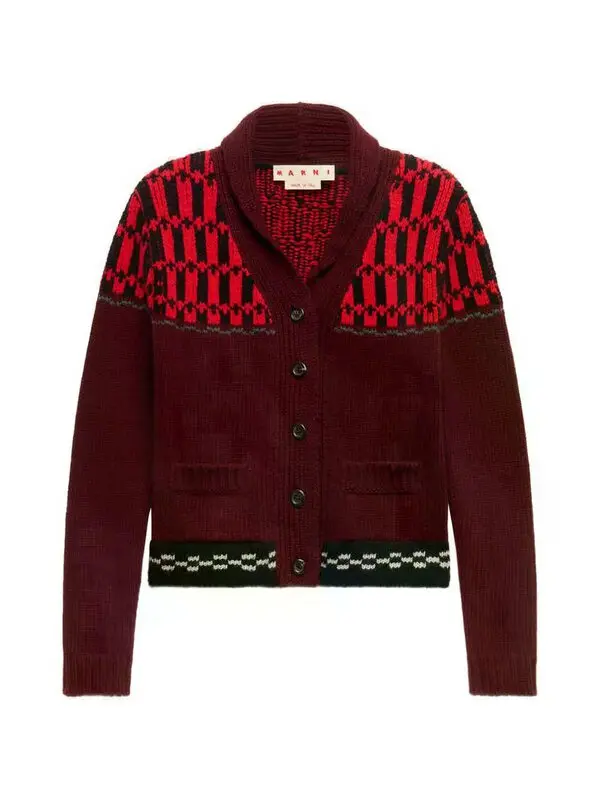 Marni Jacquard-knitted Cardigan - Red
