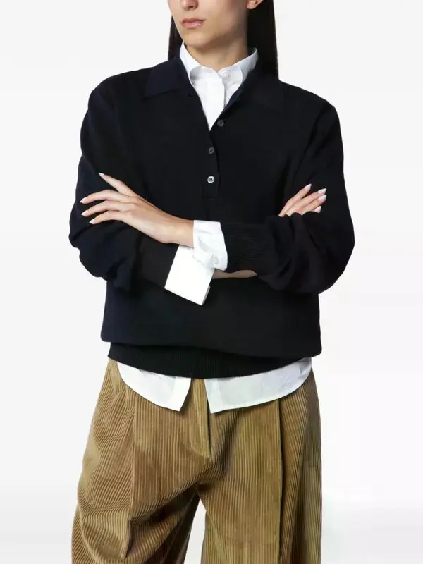 RÓHE Merino Wool Polo Sweater - Blue