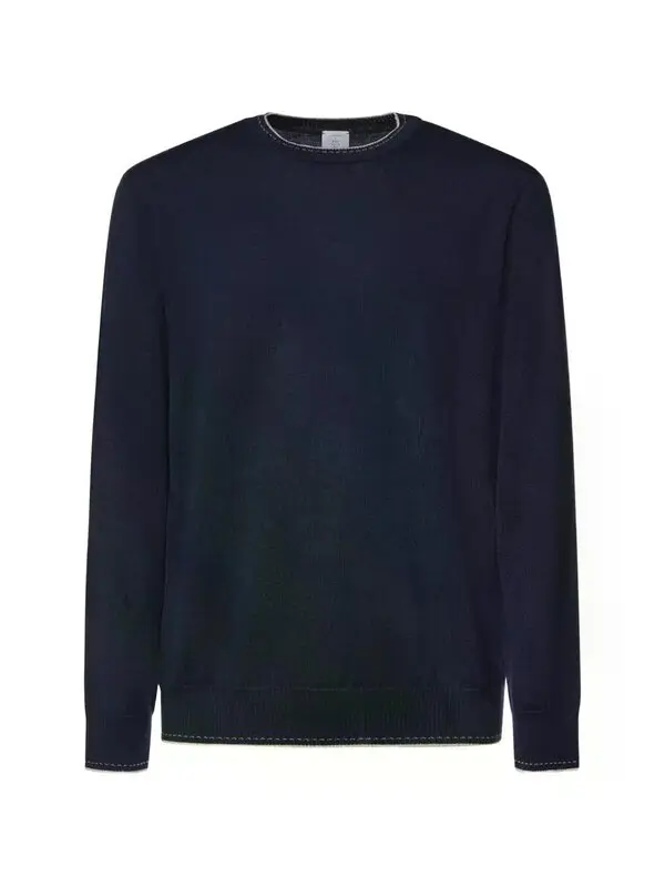 Eleventy Crew Neck Wool Sweater With Contrast Trim